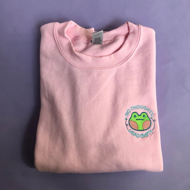 NO THOUGHTS HEAD EMPTY FROG EMBROIDERED SWEATSHIRT, ADULT UNISEX – Peachie Patches
