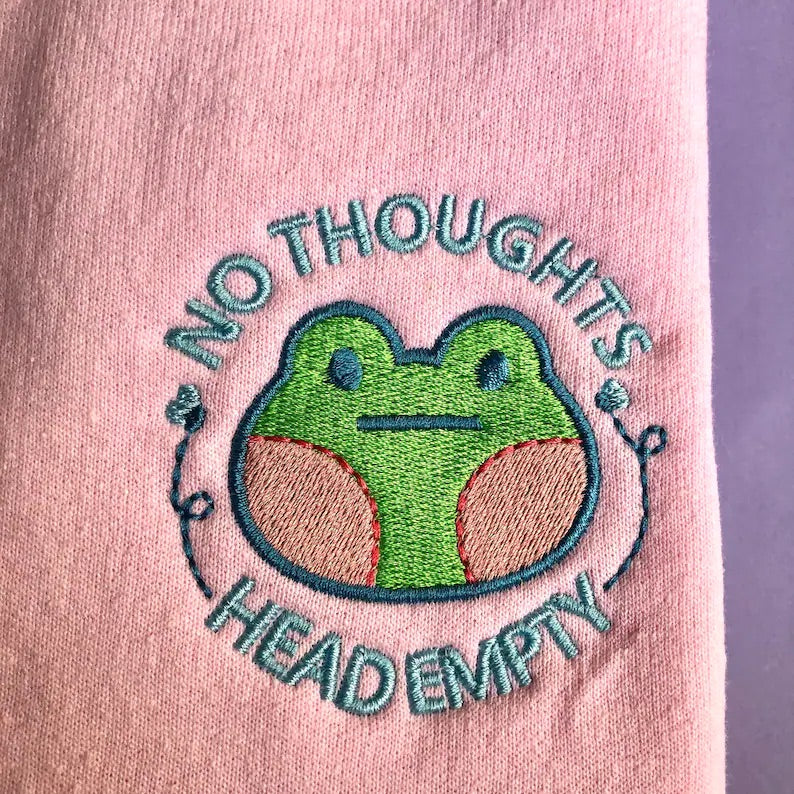 NO THOUGHTS HEAD EMPTY FROG EMBROIDERED SWEATSHIRT, ADULT UNISEX – Peachie Patches