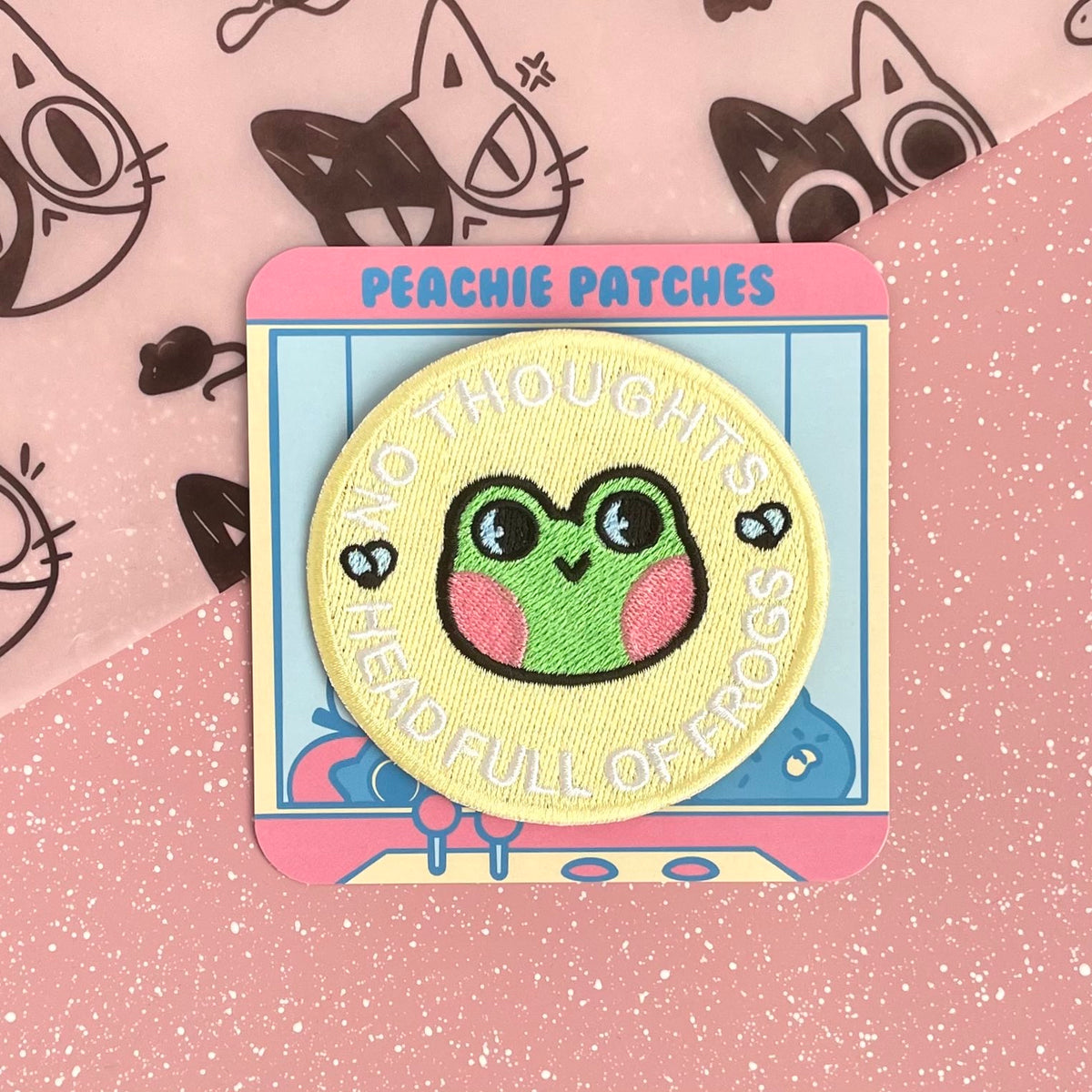 NO THOUGHTS HEAD FULL OF FROGS EMBROIDERED IRON ON PATCH – Peachie Patches