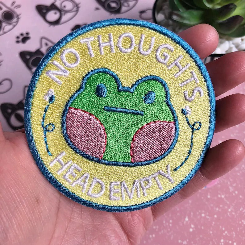 NO THOUGHTS HEAD EMPTY FROG EMBROIDERED IRON ON PATCH – Peachie Patches